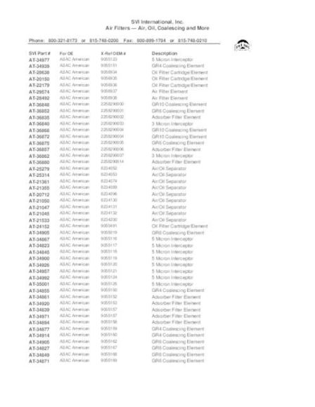 Air Compressor Filters Cross Reference | SVI International, Inc.