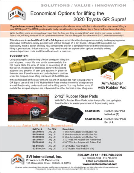 Auto Lift Arm Adapters for Toyota | SVI International, Inc.
